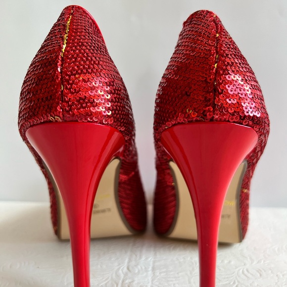 Ellie | Shoes | New Ellie Brand Red Sequin Pumps Size 9 Open Toe Peep ...